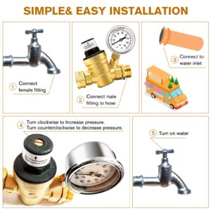 Twinkle Star RV Water Pressure Regulator Valve with Gauge and Inlet Screened Filter for Camper Travel Trailer