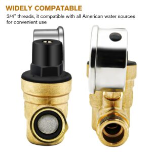 Twinkle Star RV Water Pressure Regulator Valve with Gauge and Inlet Screened Filter for Camper Travel Trailer