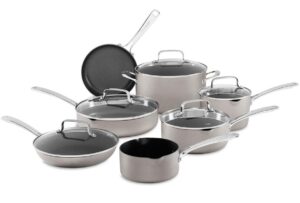 kitchenaid 12-piece non-stick pour & strain aluminum non stick cookware set dishwasher induction safe