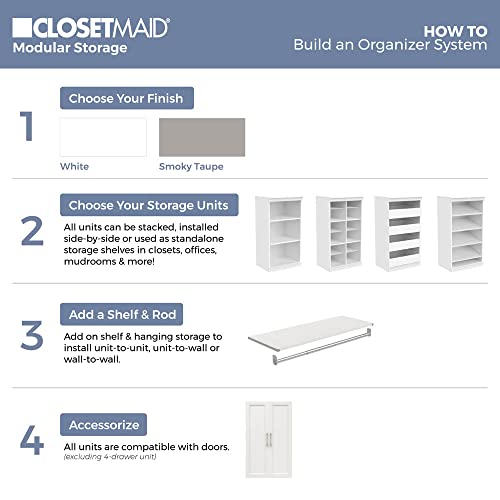 ClosetMaid Modular Storage Unit with 4 Drawers, Wood Closet Organizer, Stacking, Full Backer, Storage, Decorative Trim, White