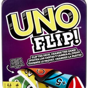 Mattel Games UNO Flip! Card Game for Kids, Adults & Family Night with Double-Sided Cards in Collectible Storage Tin (Amazon Exclusive)