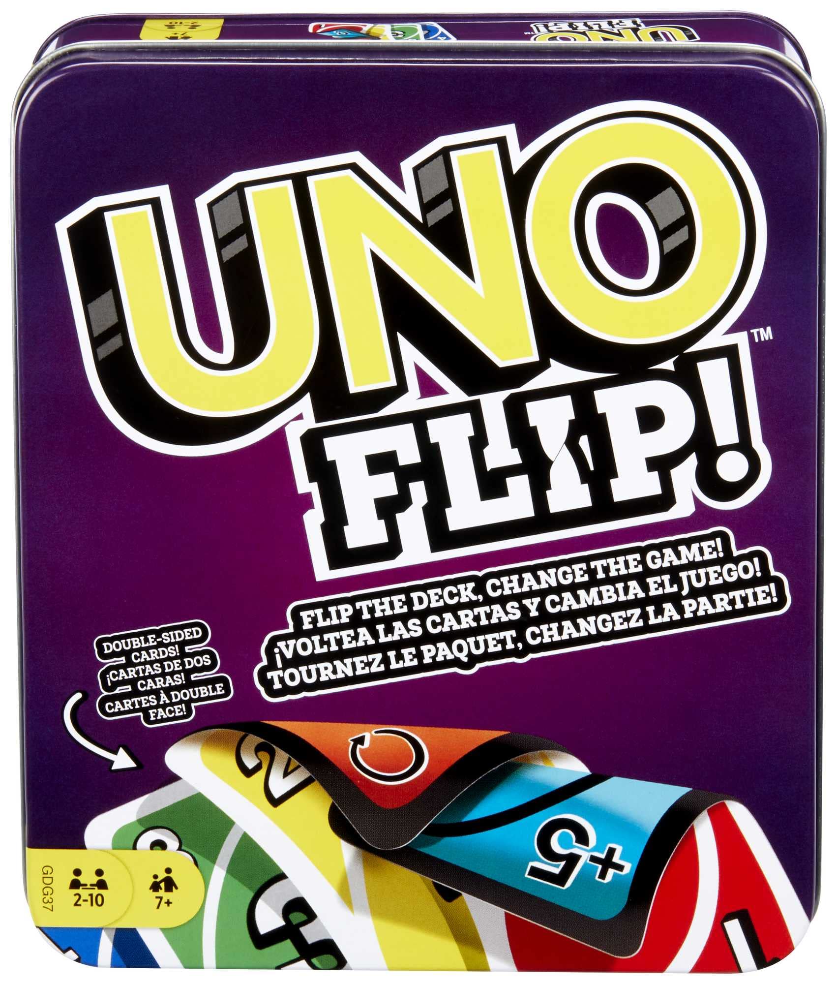 Mattel Games UNO Flip! Card Game for Kids, Adults & Family Night with Double-Sided Cards in Collectible Storage Tin (Amazon Exclusive)