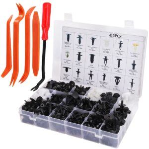 car retainer clips, 415pcs plastic fasteners kit with fastener remover, 18 most popular sizes auto push pin rivets set for toyota, gm, ford, honda, acura, chrysler