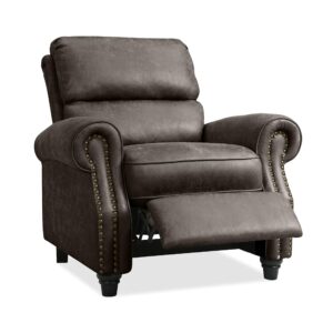 Domesis Cortez - Distressed Faux Leather Push Back Recliner Chair, Fog Grey