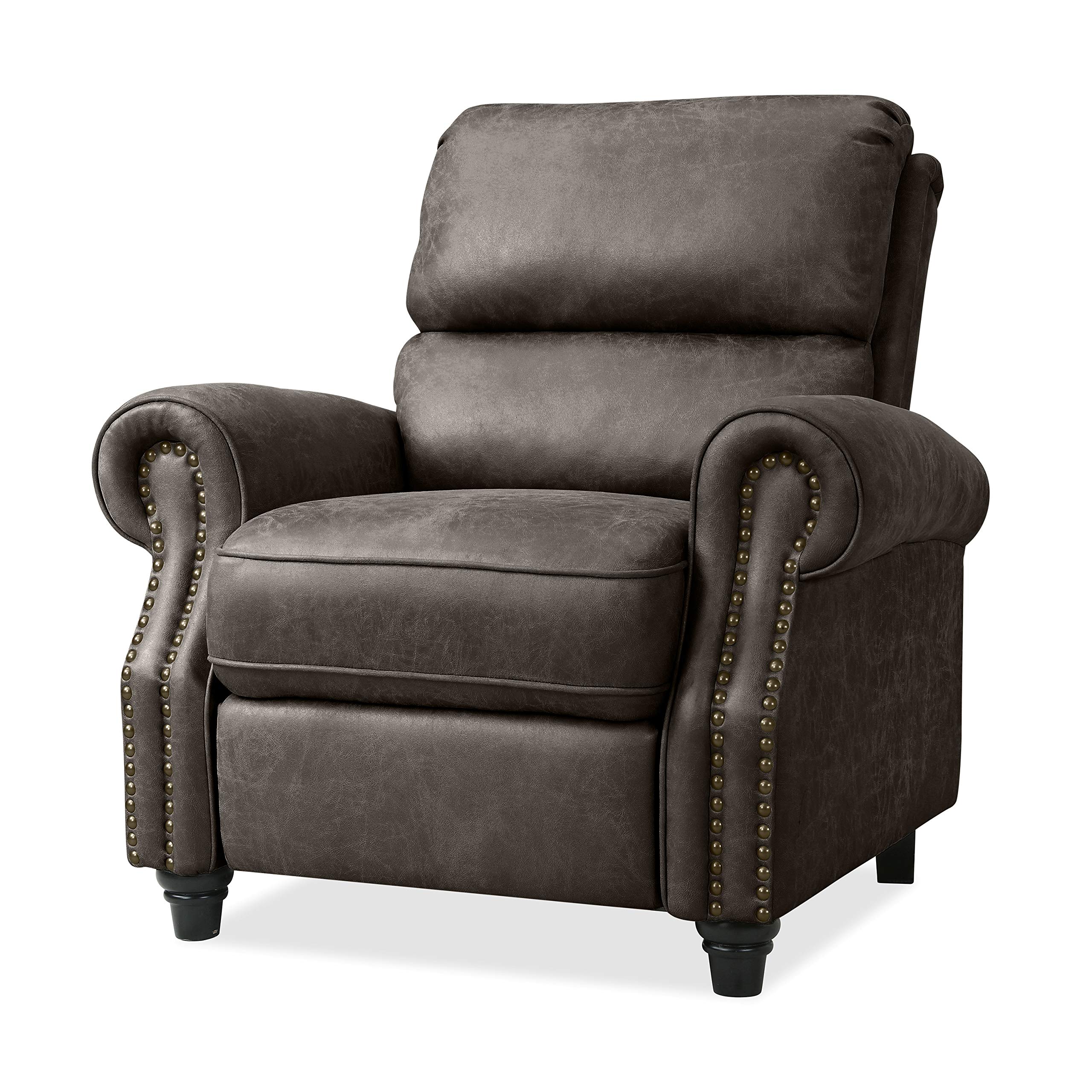 Domesis Cortez - Distressed Faux Leather Push Back Recliner Chair, Fog Grey