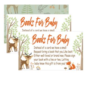 woodland creature books for baby shower request cards (50 pack), baby shower invitation inserts.