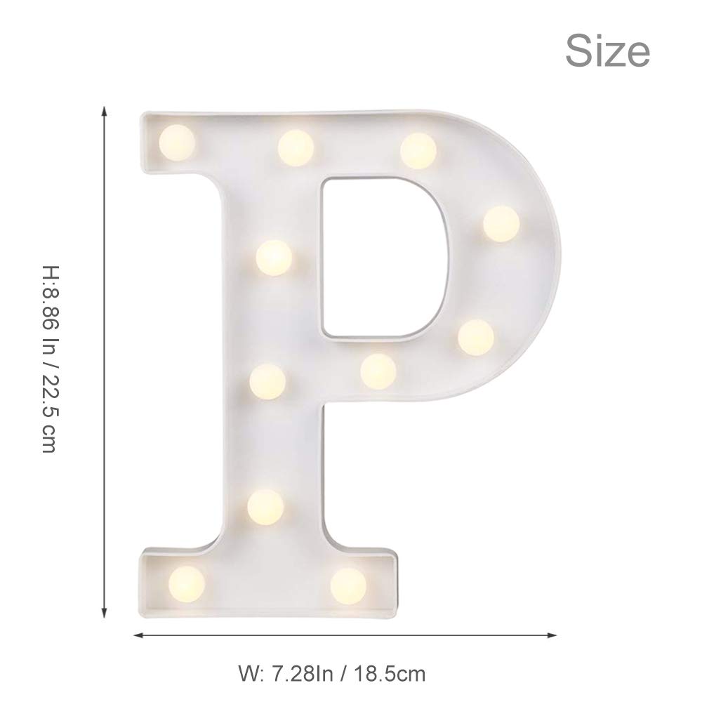 ODISTAR LED Light Up Marquee Letters, Battery Powered Sign Letter 26 Alphabet with Lights for Wedding Engagement Birthday Party Table Decoration bar Christmas Night Home,9’’, White (P)