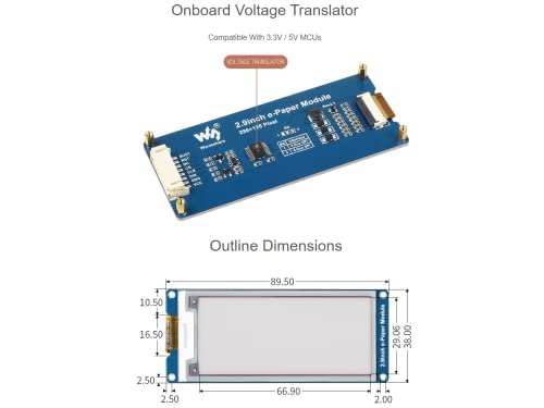 Three Color 2.9inch E-Ink Display Module (B), 296x128 Resolution 3.3V/5V E-Paper Epaper Display Screen Red Black White Tri-Color Compatible with Raspberry Pi/Arduino/STM32,SPI Interface, Full Refresh