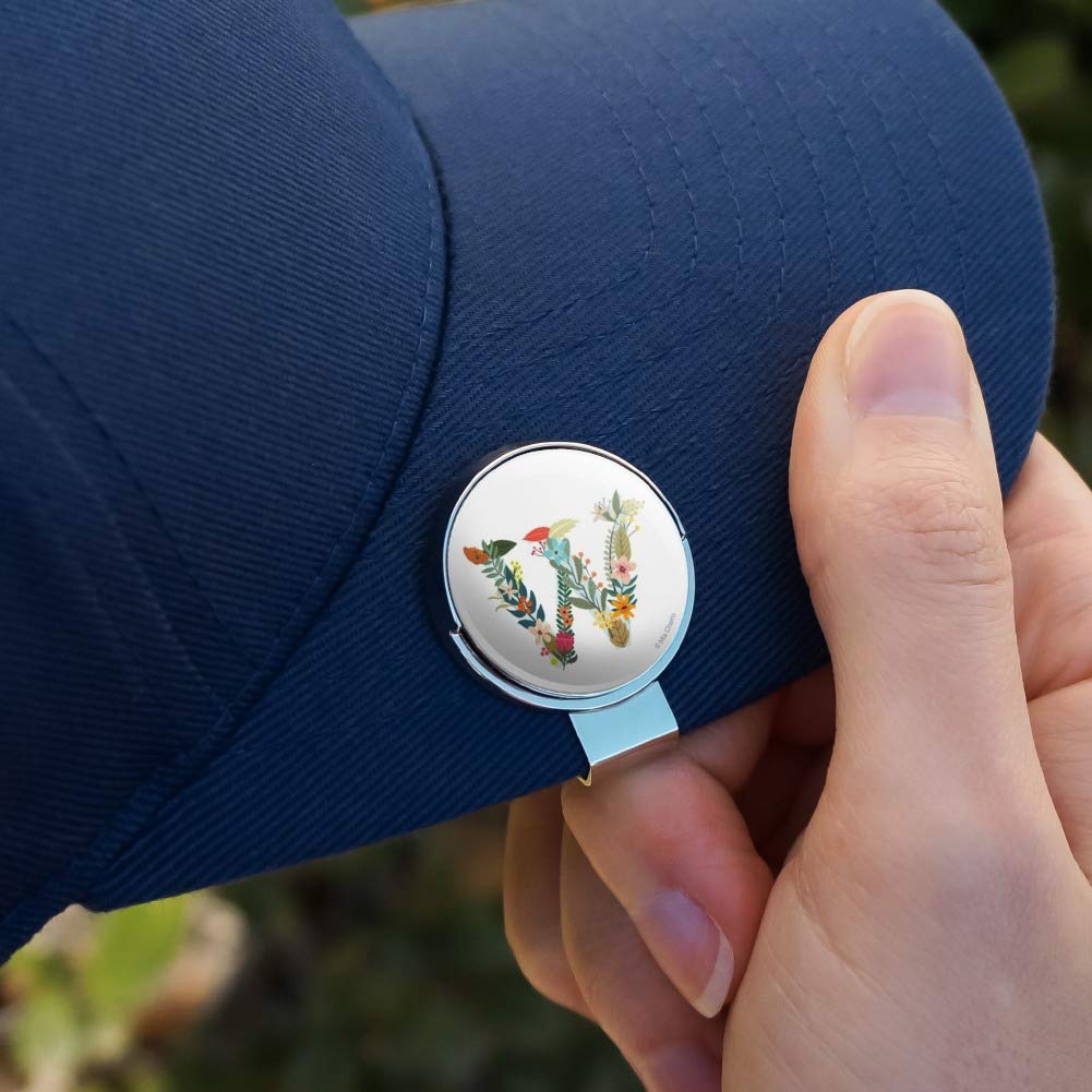 GRAPHICS & MORE Letter W Floral Monogram Initial Golf Hat Clip with Magnetic Ball Marker