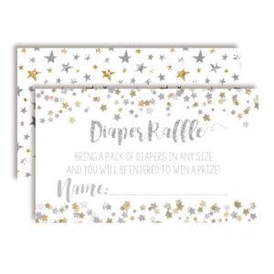 amanda creation gold & silver twinkle little star gender neutral diaper raffle tickets for baby showers, 20 2" x 3” double sided inserts, bring a pack of diapers to win favors & prize