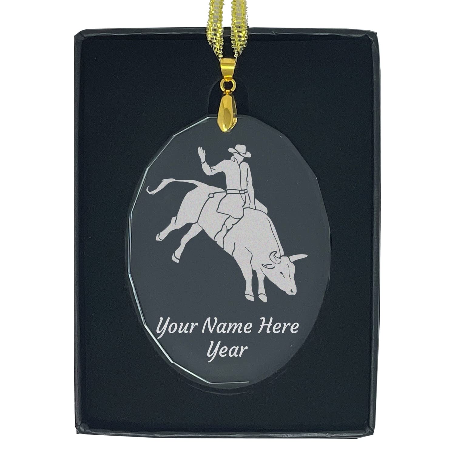 LaserGram Christmas Ornament, Bull Rider Cowboy, Personalized Engraving Included (Oval Shape)