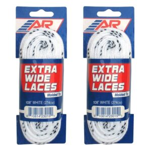 a&r sports 2 pair pack extra wide (1/2") waxless molded-tip hockey skate laces (white, 108")