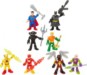 fisher-price imaginext dc super friends batman toy super-hero showdown figure set, superman aquaman the flash, preschool kids ages 3+ years