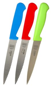 kitchen knife 3-piece set – 6 inches – serrated steak and vegetable knife - razor sharp. pointed tip - color coded kitchen tools by the kosher cook