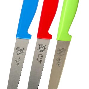 Kitchen Knife 3-Piece Set – 6 inches – Serrated Steak and Vegetable Knife - Razor Sharp. Pointed Tip - Color Coded Kitchen Tools by The Kosher Cook