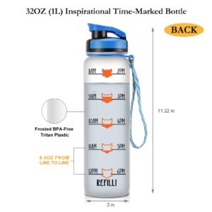 LEADO 32oz 1Liter Motivational Water Bottle with Time Marker - for Fox Sake Drink Your Effing Water - Funny Mothers Day, Birthday Gifts for Women Men Mom Daughter Sister Wife Friend Coworker