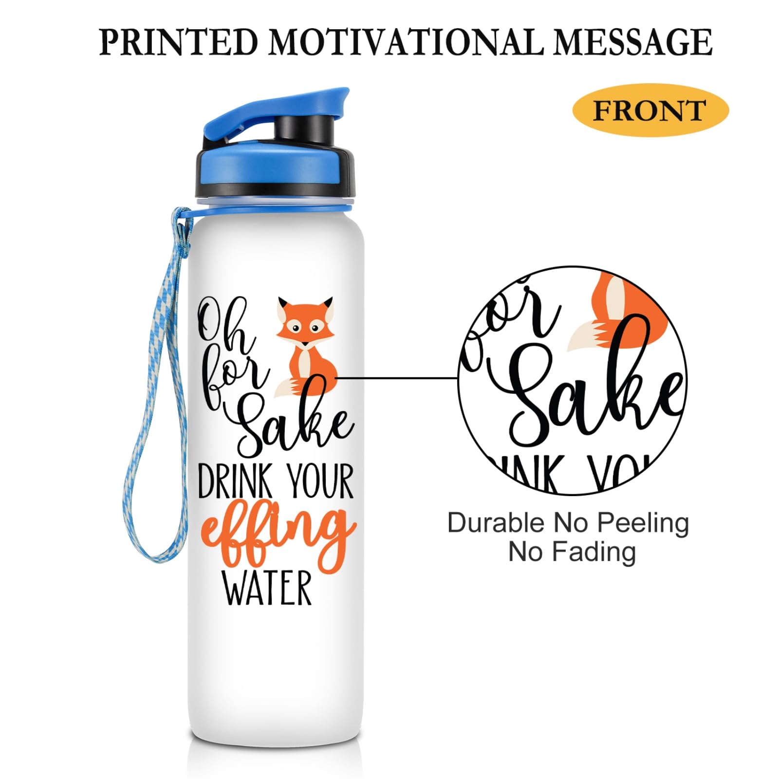 LEADO 32oz 1Liter Motivational Water Bottle with Time Marker - for Fox Sake Drink Your Effing Water - Funny Mothers Day, Birthday Gifts for Women Men Mom Daughter Sister Wife Friend Coworker