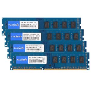 tecmiyo ram 16gb kit (4x4gb) ddr3 1333mhz 16gb pc3-10600/pc3 10600u non ecc unbuffered 1.5v cl9 2rx8 dual rank 240 pin udimm desktop memory ram module (ddr3 4x4gb)