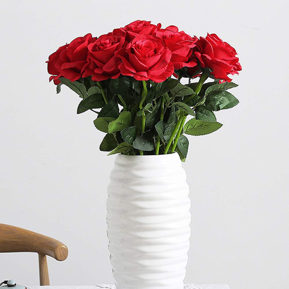 Sandweek Premium Artificial Flowers Real Looking Silk Rose Fake Flowers Home Decorations for Bridal Wedding Bouquet Birthday Bunch Hotel Party Garden Floral Decor-Red