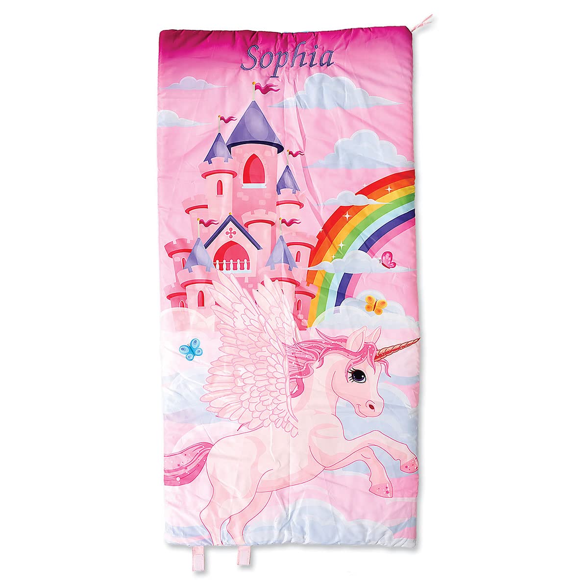 Lillian Vernon Kids Unicorn Print Personalized Lightweight Indoor Sleeping Bag, Girls and Boys Bedding, Pink, 30 x 60 inches