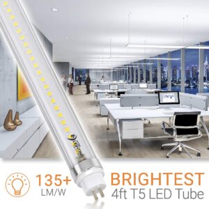 4ft 24W T5 High Output LED Tube Light, 45.75", F54T5 Equal, 5000K (Cool White), Clear Lens, 3500 lm, G5 Mini Base, 100-277V, Ballast Bypass, Dual-End Powered, LED Shop Light, UL-Listed (4-Pack)