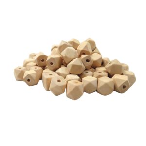 30pcs natural wood geometric hexagon beads 14mm maple wood polygon ball wooden loose spacer beads for crafts diy jewelry making (30pcs)