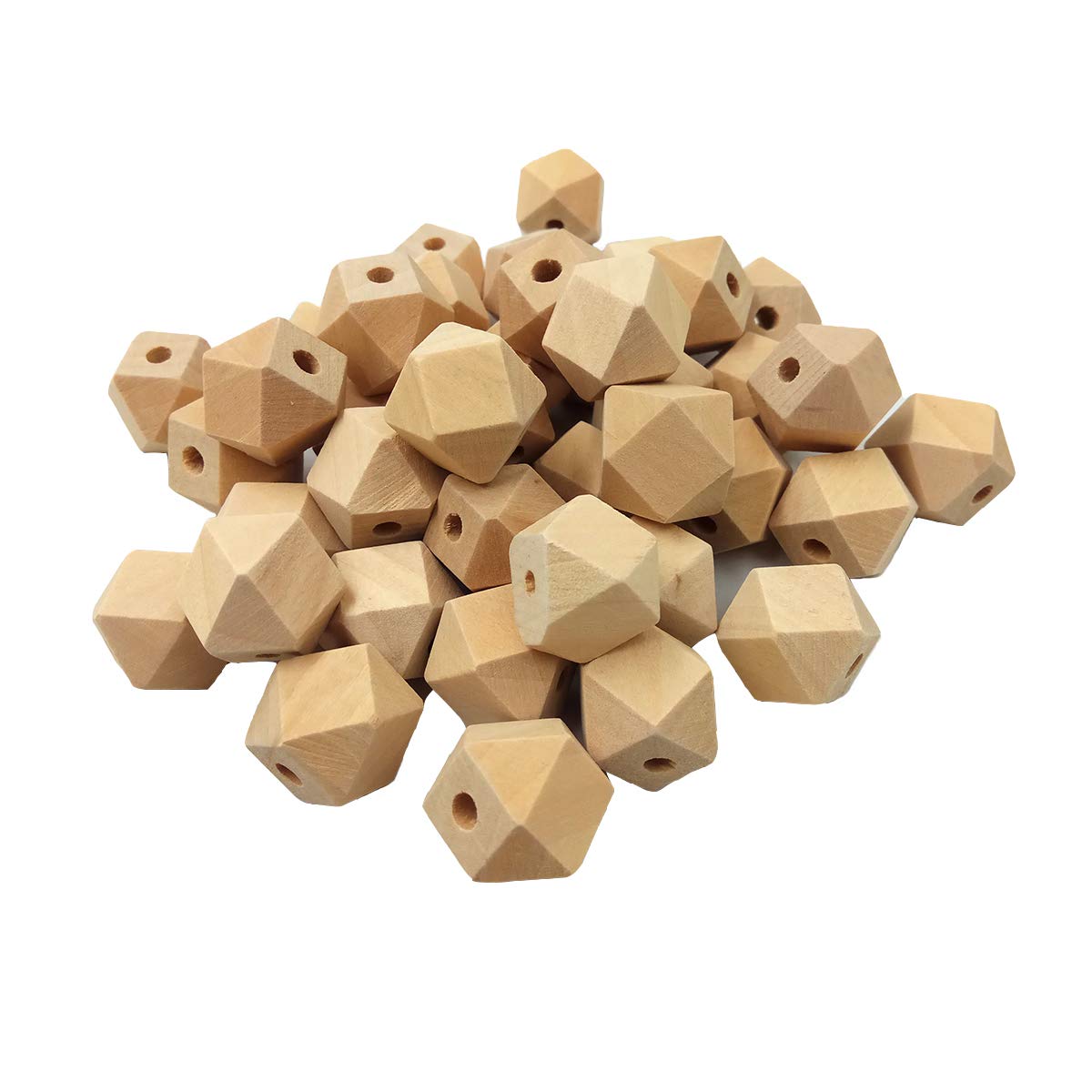 30pcs Natural Wood Geometric Hexagon Beads 14mm Maple Wood Polygon Ball Wooden Loose Spacer Beads for Crafts DIY Jewelry Making (30pcs)