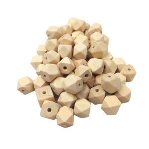 30pcs Natural Wood Geometric Hexagon Beads 14mm Maple Wood Polygon Ball Wooden Loose Spacer Beads for Crafts DIY Jewelry Making (30pcs)