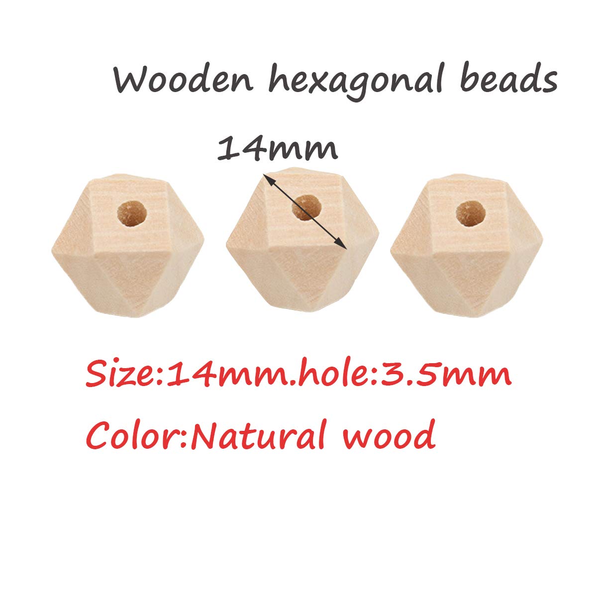 30pcs Natural Wood Geometric Hexagon Beads 14mm Maple Wood Polygon Ball Wooden Loose Spacer Beads for Crafts DIY Jewelry Making (30pcs)