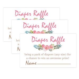 pink flowers diaper raffle tickets for baby shower invitation inserts - 50 baby shower game cards.