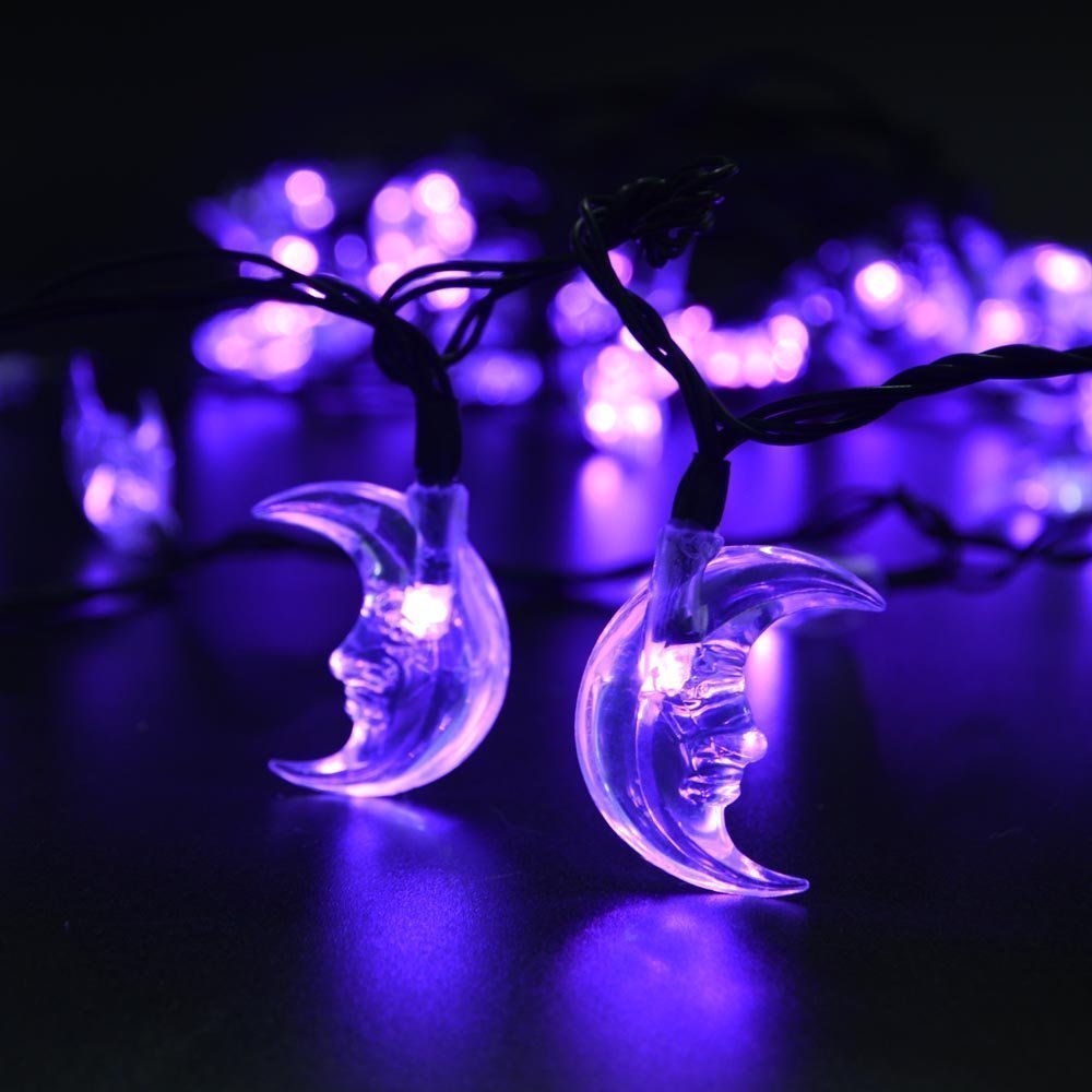 EONLYX Solar Moon Lights, Moon Fairy Lights 6M/30 LED Moon String Lights for Gardens Homes Wedding Christmas Party Decoration (Purple)