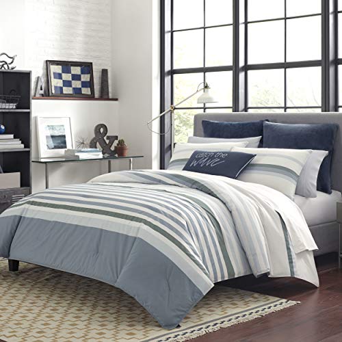 Nautica - King Size Comforter Set, Cotton Reversible Bedding with Matching Shams, Home Decor for All Seasons (Lansier Grey, King)