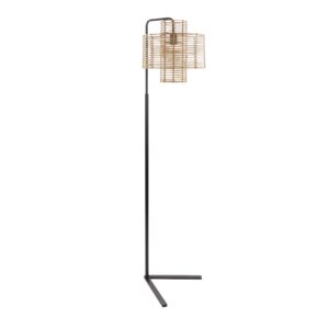 cyndi 70" hangover floor lamp with woven rattan shade, black