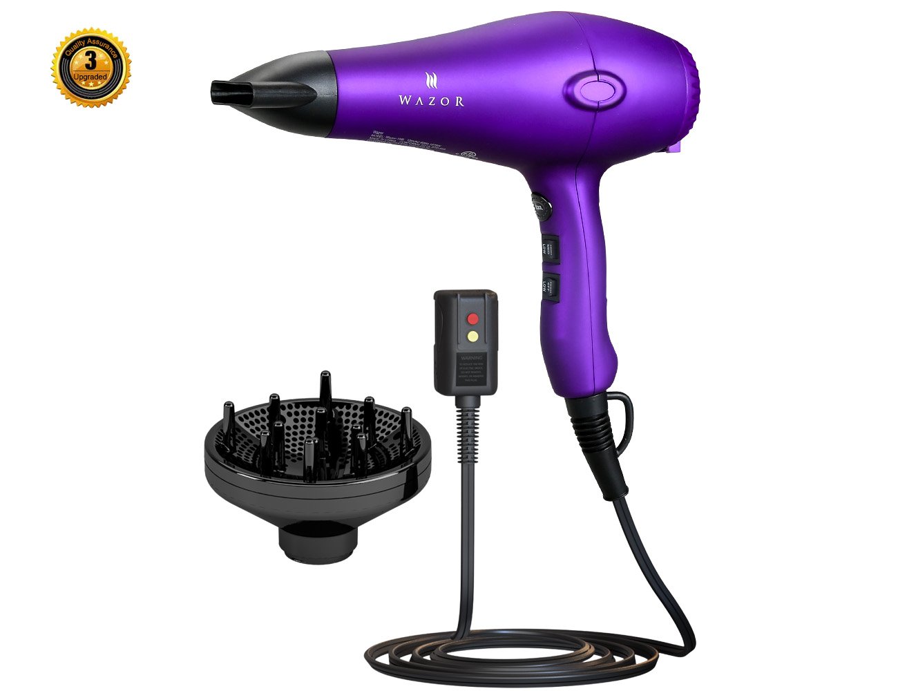 Purple Professional Light Weight Hair Dryer 1875W Tourmaline Ceramic Negative Ionic Blow Dryer with Diffuser & Concentrator & Comb