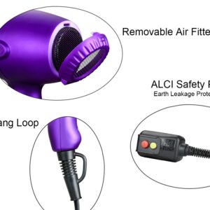 Purple Professional Light Weight Hair Dryer 1875W Tourmaline Ceramic Negative Ionic Blow Dryer with Diffuser & Concentrator & Comb