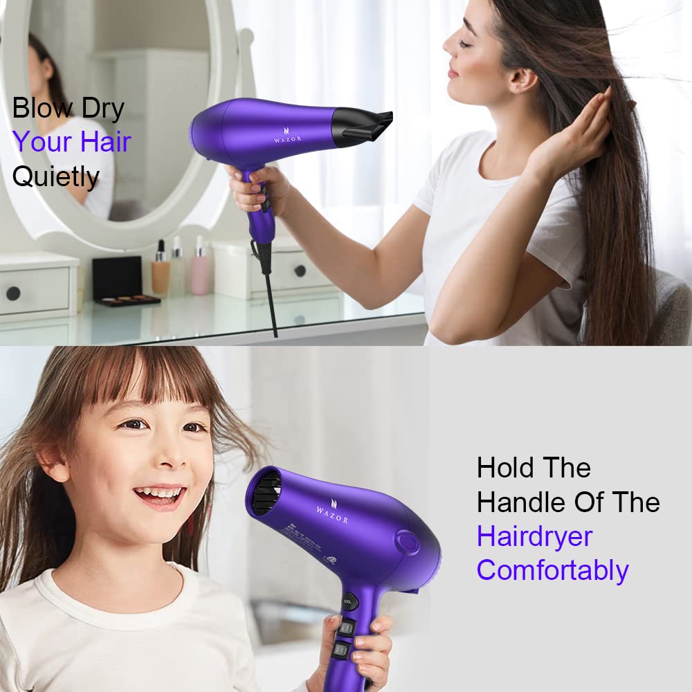 Purple Professional Light Weight Hair Dryer 1875W Tourmaline Ceramic Negative Ionic Blow Dryer with Diffuser & Concentrator & Comb