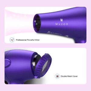 Purple Professional Light Weight Hair Dryer 1875W Tourmaline Ceramic Negative Ionic Blow Dryer with Diffuser & Concentrator & Comb