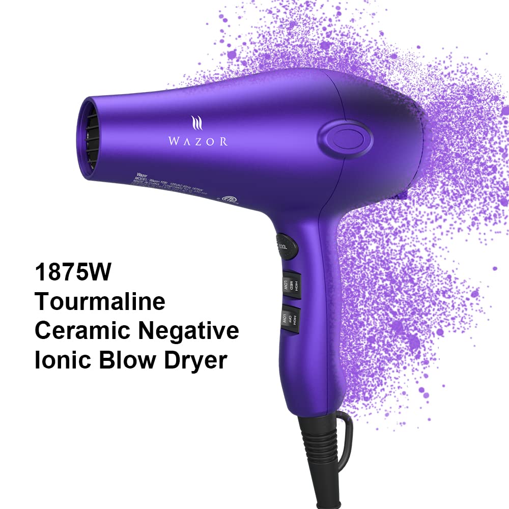 Purple Professional Light Weight Hair Dryer 1875W Tourmaline Ceramic Negative Ionic Blow Dryer with Diffuser & Concentrator & Comb