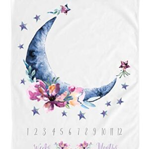 BUTTZO Baby Moon Monthly Milestone Blanket for Girl Boy/Large Baby Blankets for Girls and Boys Newborn Photography Premium Fleece Baby Monthly Blanket Shower Gifts (Moon, 40 X 50 inches)