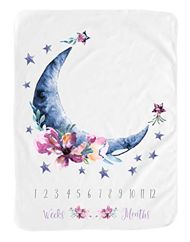 BUTTZO Baby Moon Monthly Milestone Blanket for Girl Boy/Large Baby Blankets for Girls and Boys Newborn Photography Premium Fleece Baby Monthly Blanket Shower Gifts (Moon, 40 X 50 inches)