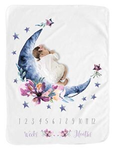 buttzo baby moon monthly milestone blanket for girl boy/large baby blankets for girls and boys newborn photography premium fleece baby monthly blanket shower gifts (moon, 40 x 50 inches)