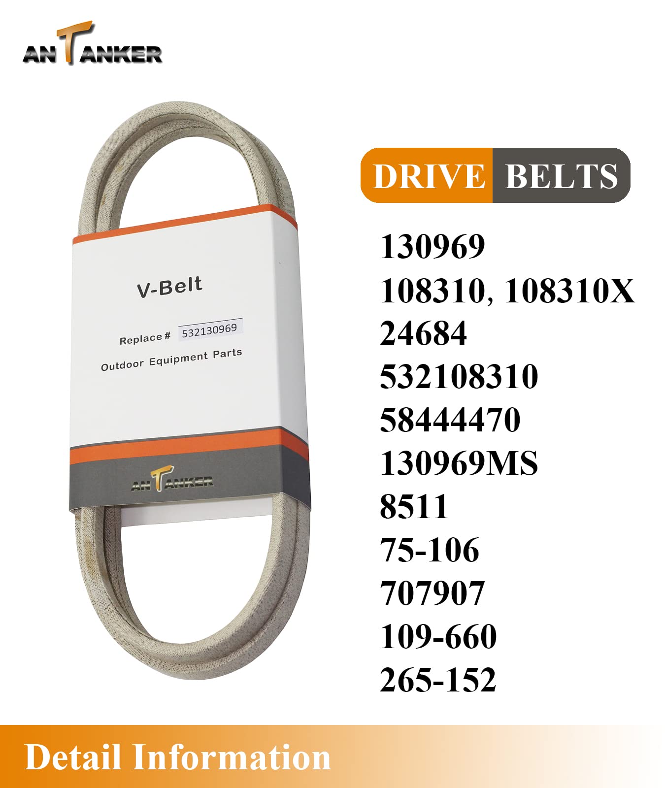 Antanker 532130969 Drive V-Belt Replaces for Poulan/Husqvarna/Craftsman/AYP 130969 Belt