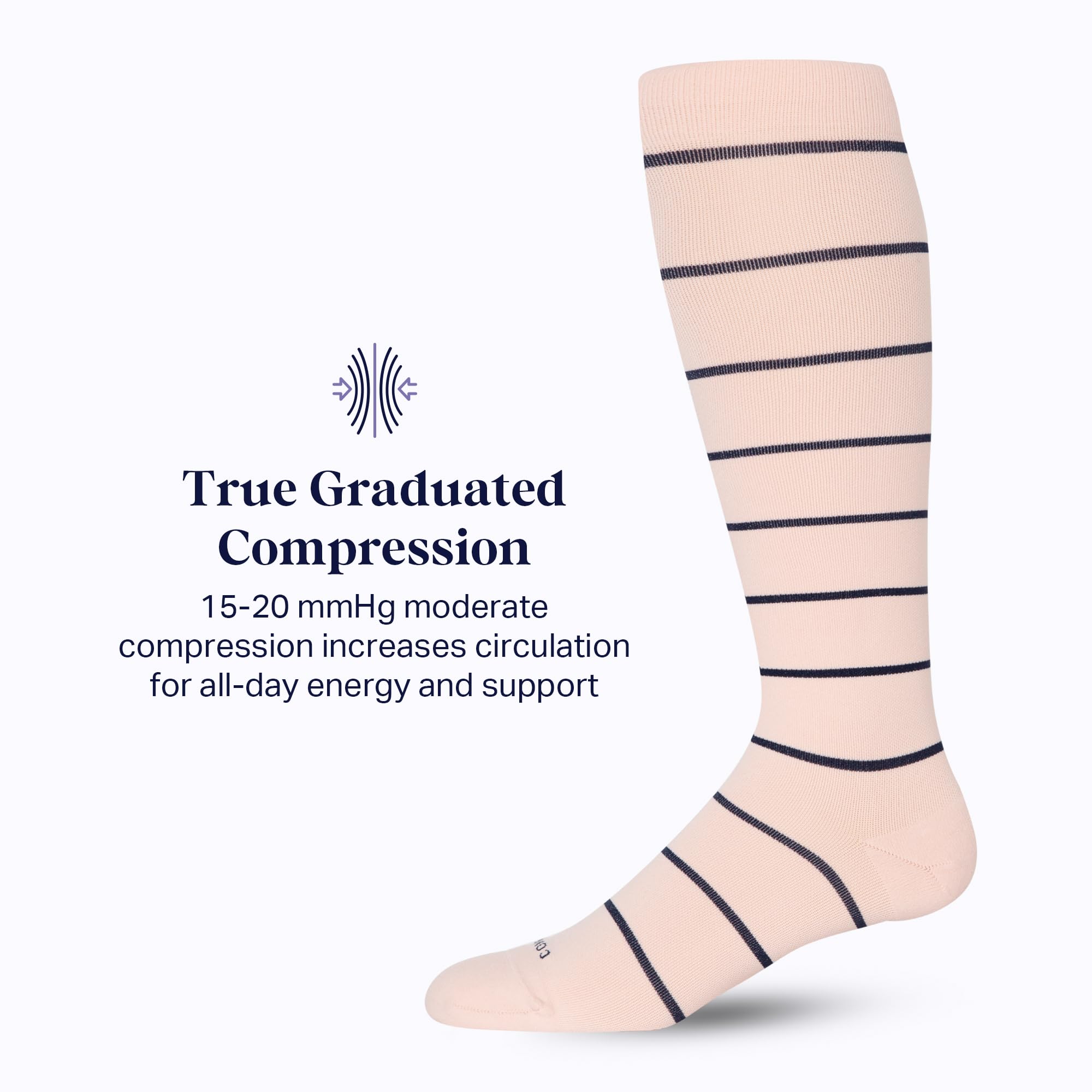 Comrad Nylon Knee High Socks - 15-20mmHg Graduated Compression Socks, (Medium, Rose/Navy) - Soft & Breathable Support Socks for Men, Pregnant Women, Nurses, Home, Work, & Travel