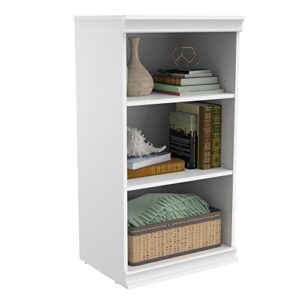 closetmaid modular storage shelf unit with 3 shelves, wood closet organizer adjustable, stacking, full backer, decorative trim, white, 40.29 h x 21.39 in. w x 15.91 in. d