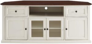 crosley furniture shelby 60" corner tv stand, white with mahogany top