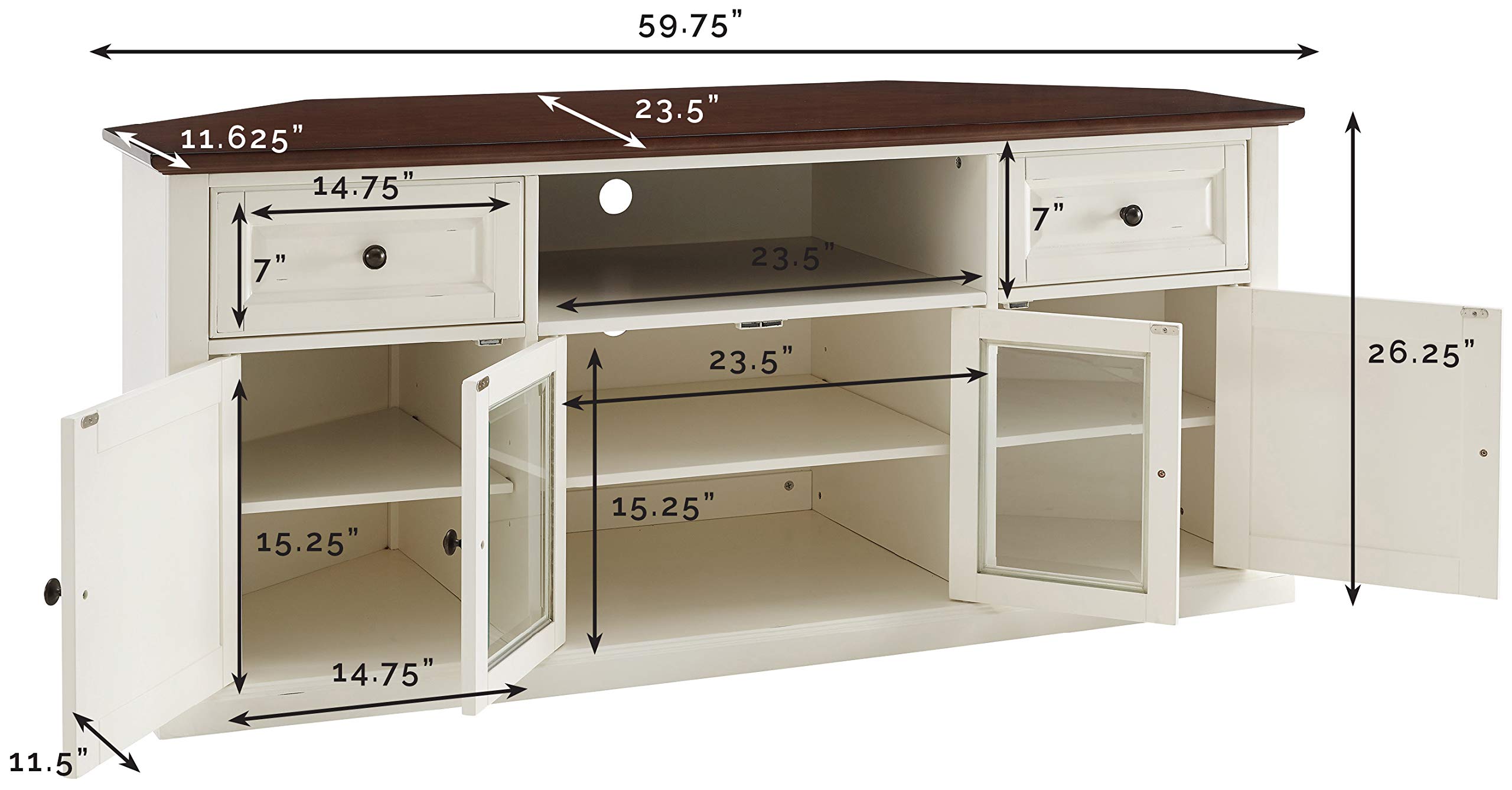 Crosley Furniture Shelby 60" Corner TV Stand, White with Mahogany Top