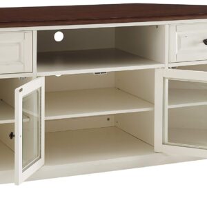 Crosley Furniture Shelby 60" Corner TV Stand, White with Mahogany Top