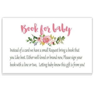 pink flowers books for baby shower request cards (50 pack), baby shower invitation inserts.