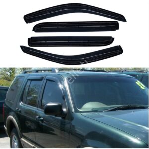 itelleti 4pcs outside mount dark smoke sun/rain guard front+rear tape-on auto window visors for 02-10 ford explorer mercury mountaineer 03-05 lincoln aviator 4-door