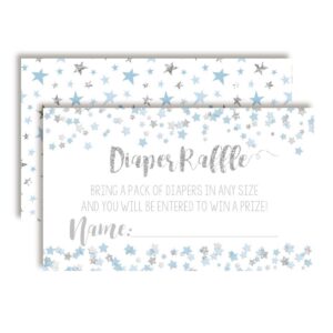 amanda creation blue & silver twinkle little star diaper raffle tickets for boy baby showers, 20 2" x 3” double sided inserts, bring a pack of diapers to win favors & prizes!